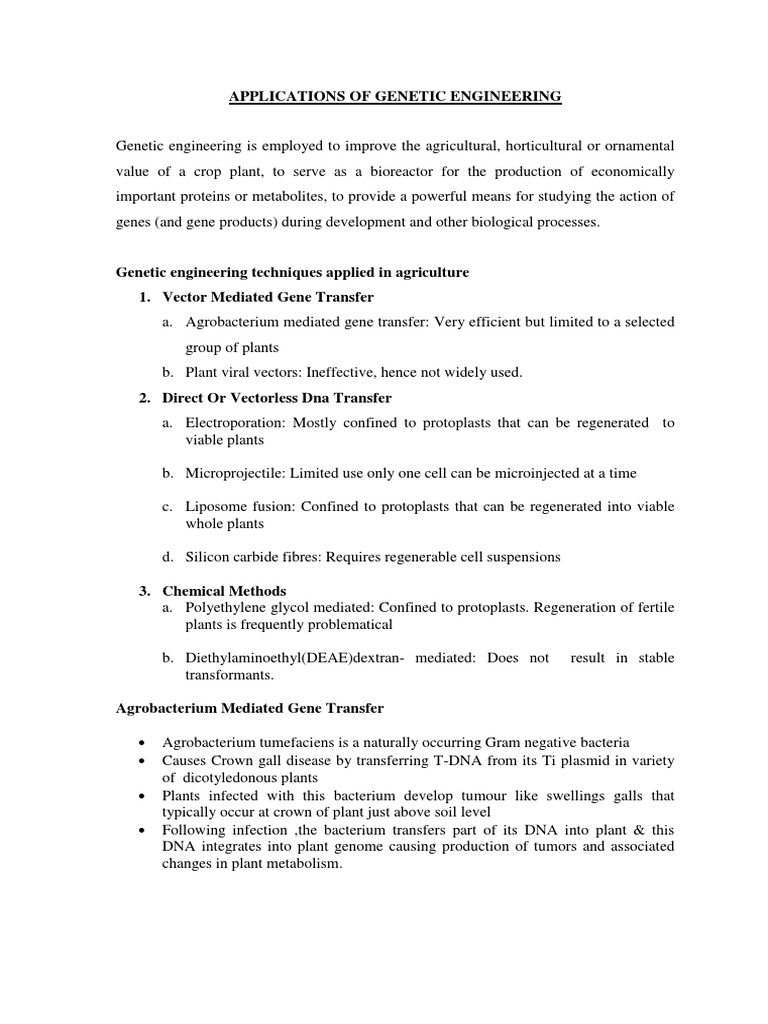 Applications of Genetic Engineering in Agriculture | PDF | Genetic ...