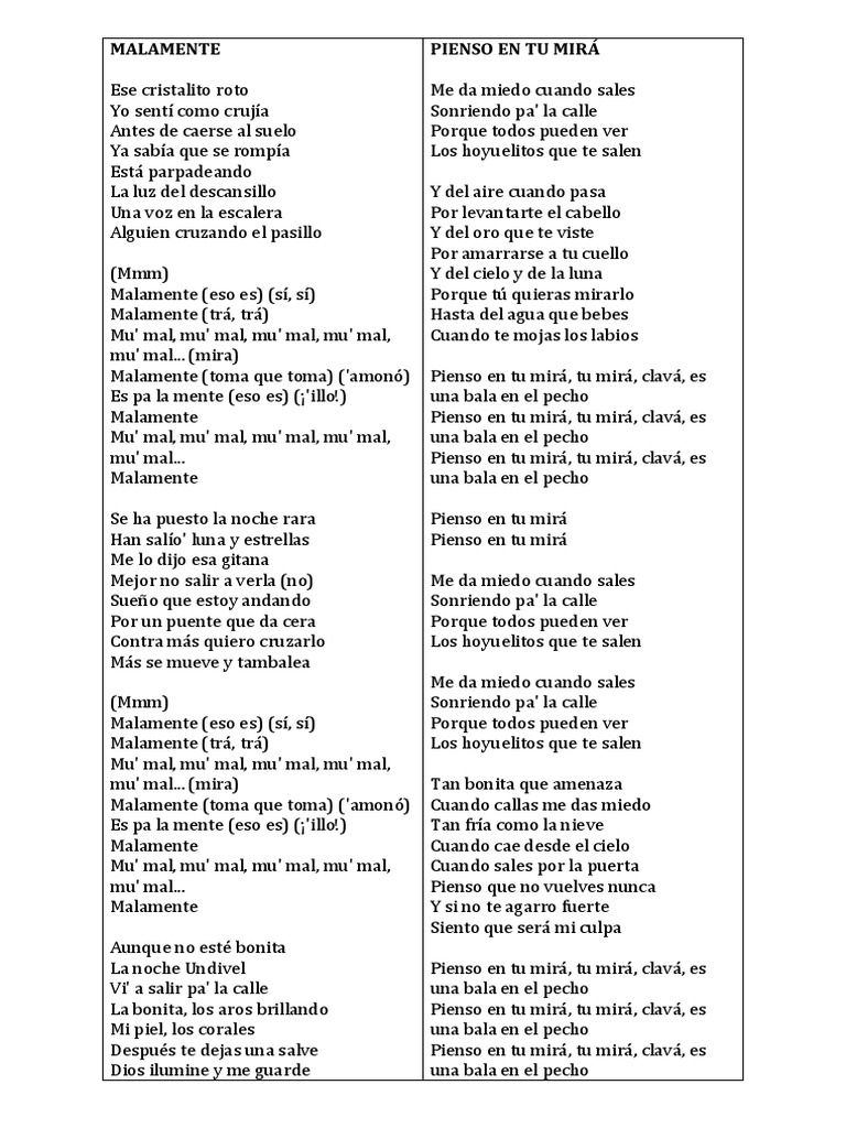 El Mal Querer - Letra de Canciones | PDF