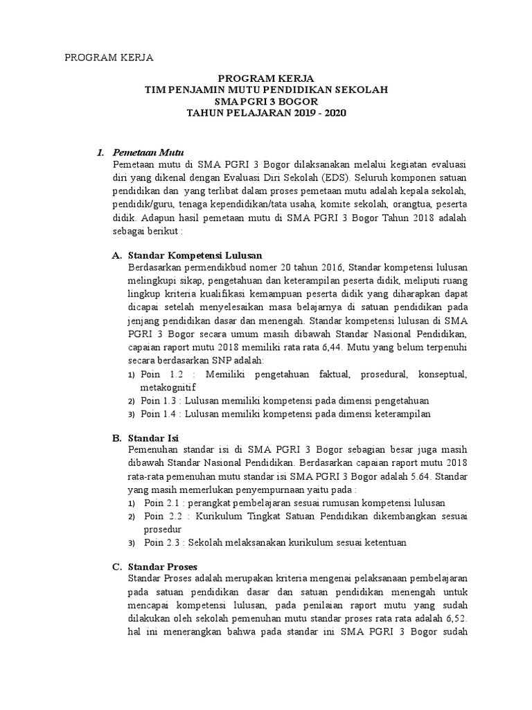 PROGRAM KERJA TPMPS SMA PGRI 3 Bogor | PDF