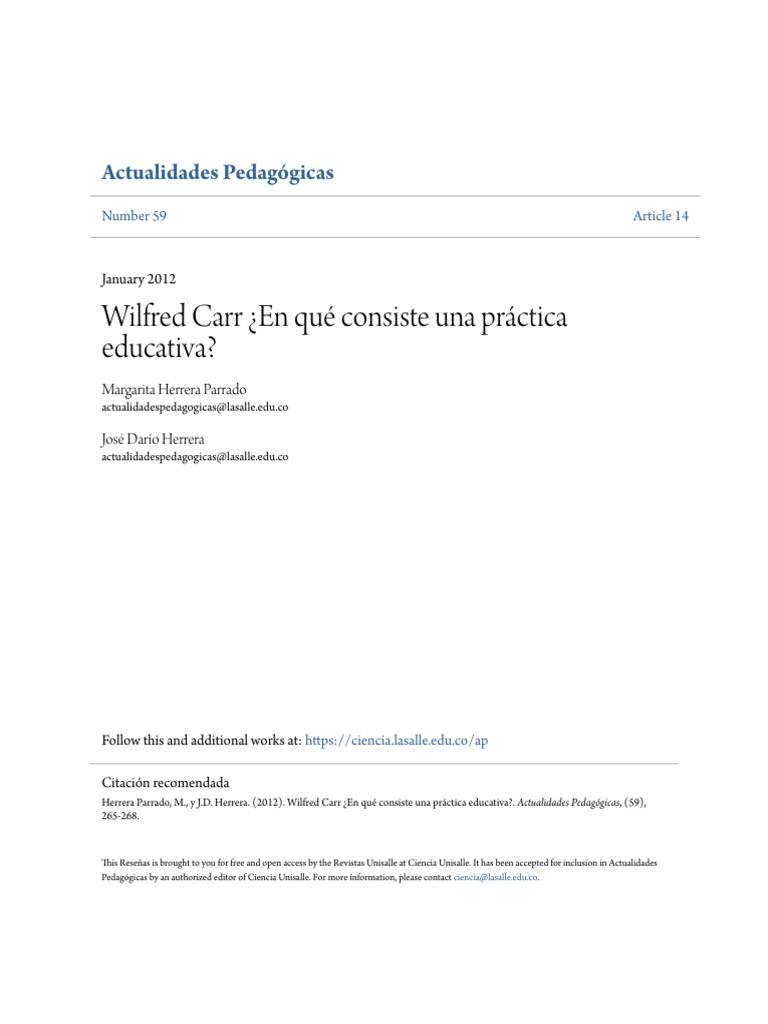 Wilfred Carr ¿En Qué Consiste Una Práctica Educativa | PDF ...