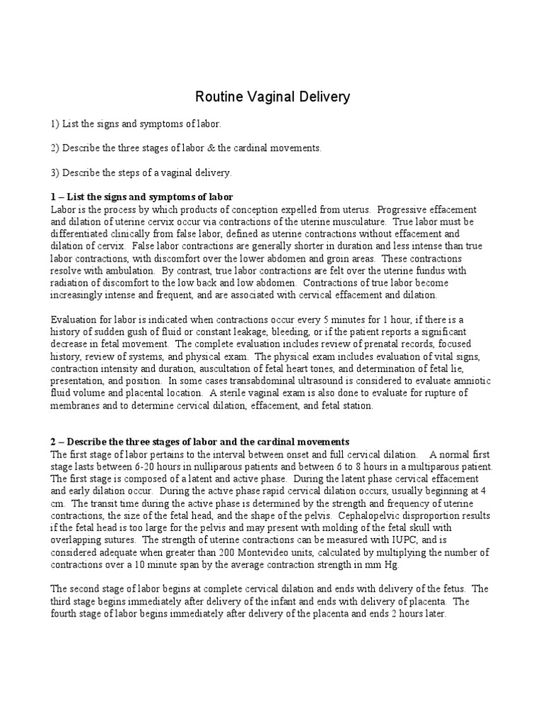 Labor and Vaginal Delivery Assn2 | PDF | Uterus | Childbirth