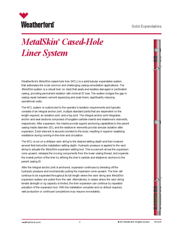 Metal and Cased Hole Liner System - TSS | PDF | Casing (Borehole ...