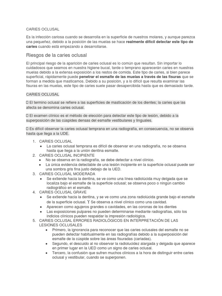 Caries Oclusal | PDF | Esmalte de dientes | Odontología