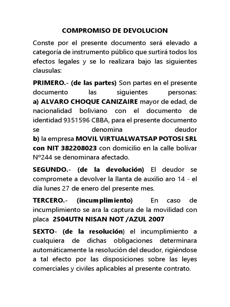 Compromiso de Devolucion | PDF | Finanzas y dinero | Ciencias sociales