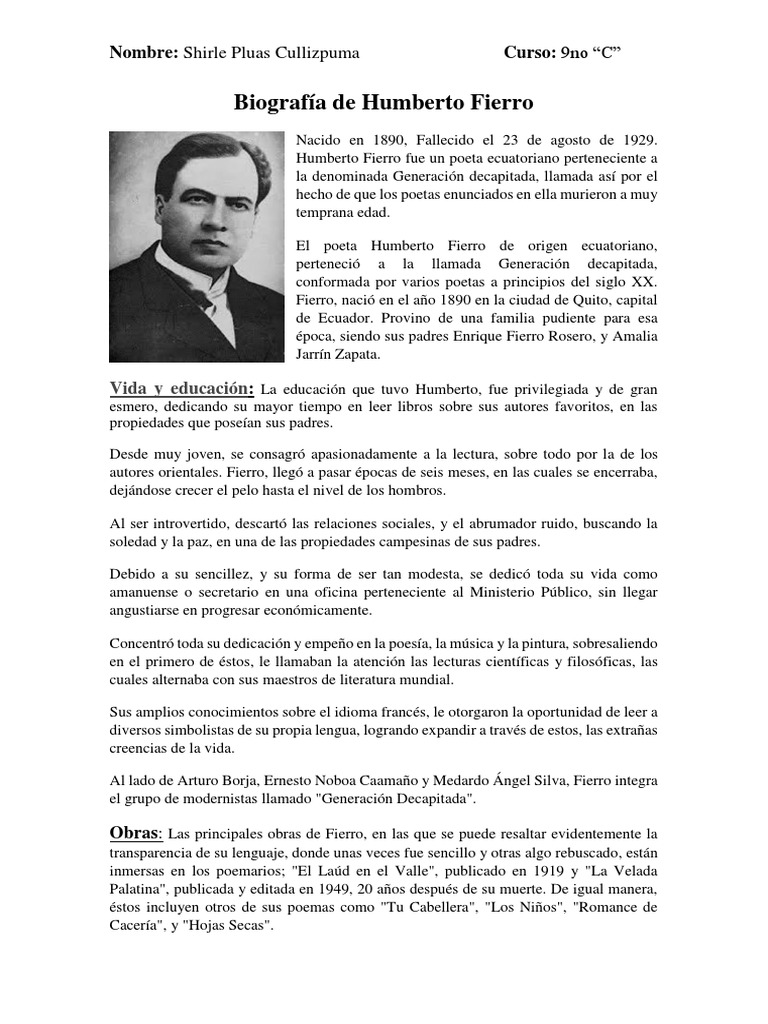 Biografía de Humberto Fierro | PDF | Poesía