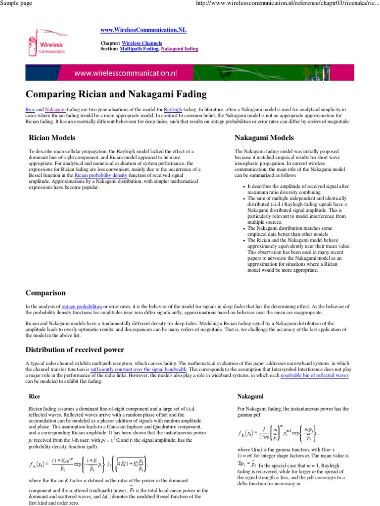 Nakagami Vs Ricean Fading | Download Free PDF | Telecommunications ...