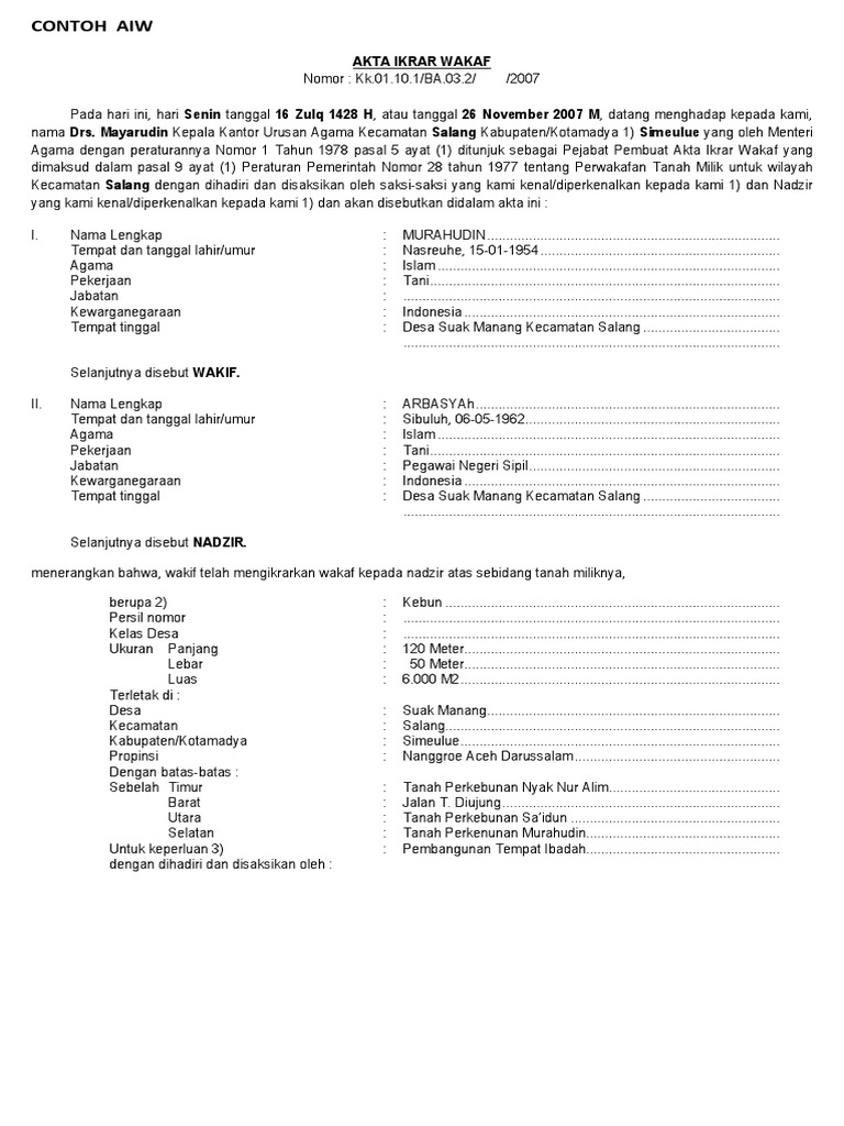 Contoh Aiw Wakaf 2019-1 | PDF