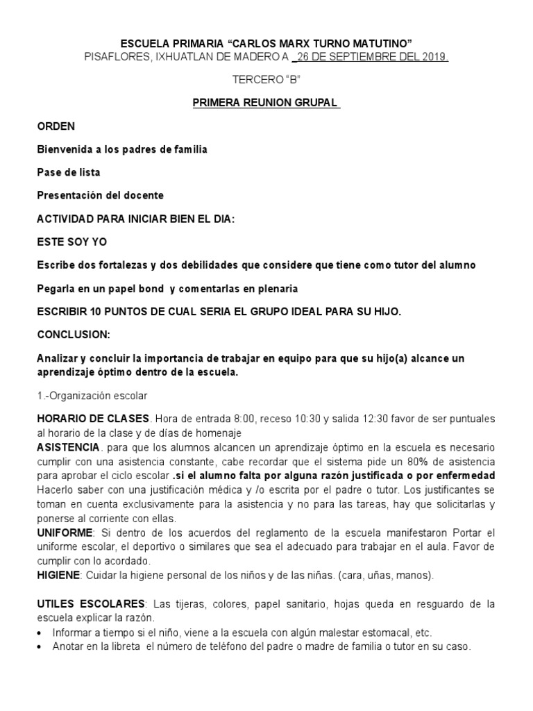 Reunion Padres de Familia | PDF | Educación primaria | Escuelas
