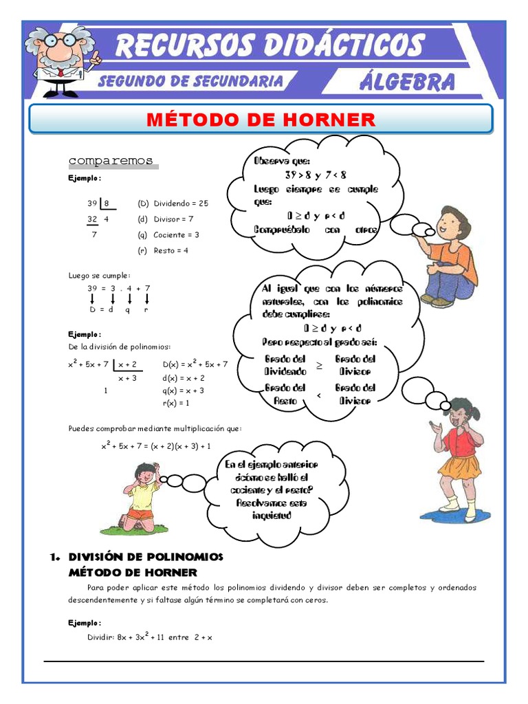 Ejercicios Del Método de Horner para Segundo de Secundaria | PDF | División (Matemáticas ...