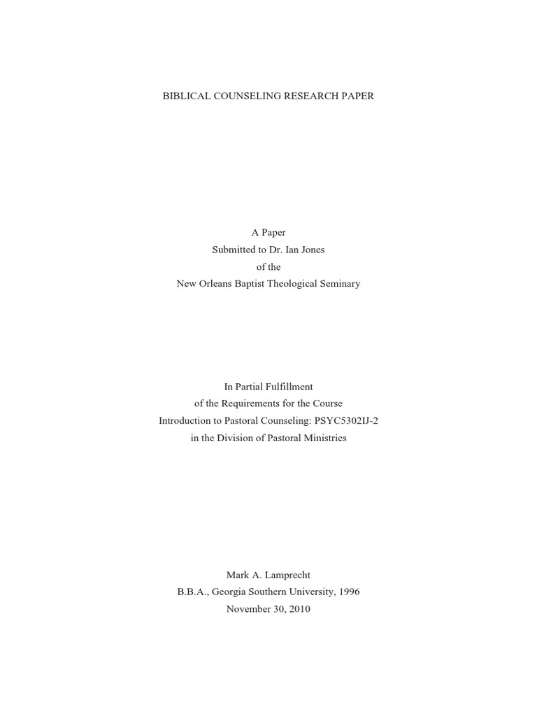 Biblical Counseling Research Paper PDF | PDF | Christian Counseling | Grief