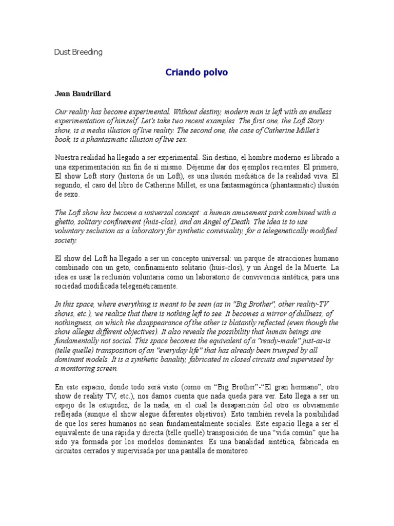 Doc-Dust Breeding-Jean Baudrillard | PDF | Sexo | Sociedad