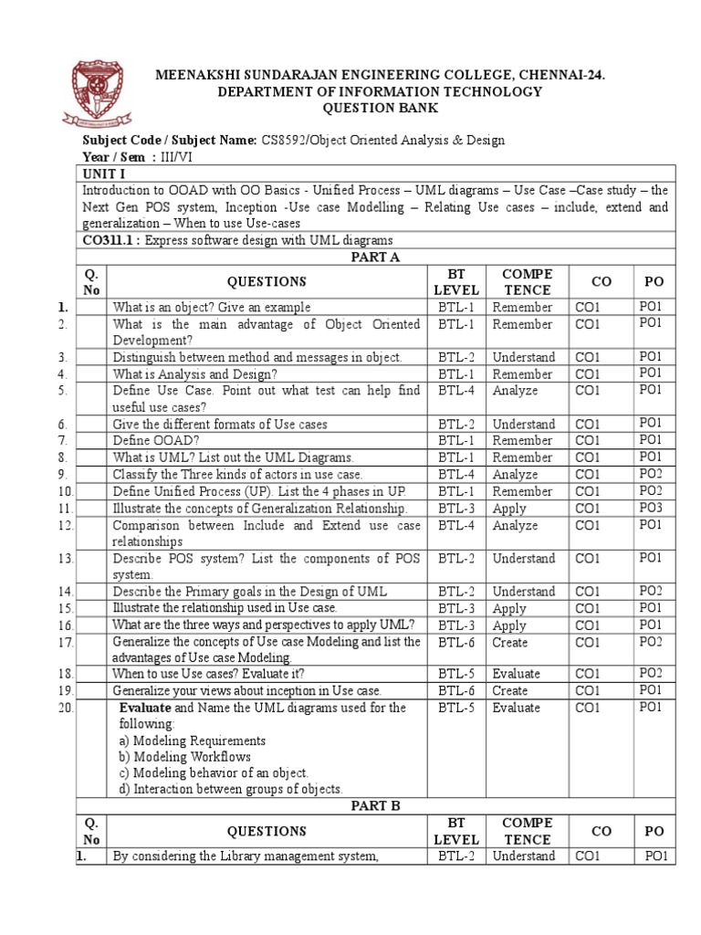 Unit 1&2 BTL OOAD | PDF | Use Case | Class (Computer Programming)
