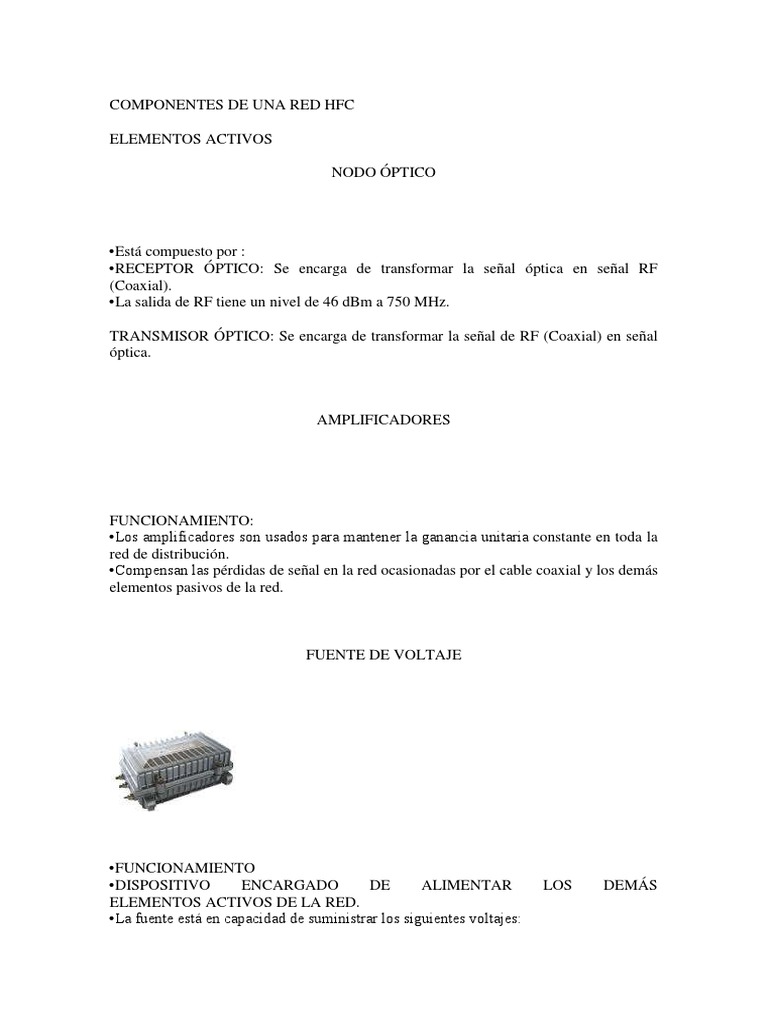 Componentes de Una Red HFC | PDF | Cable coaxial | Radio