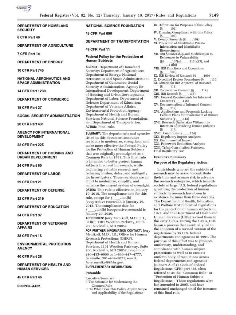 Revised Human Subjects Protection Rules | PDF | Institutional Review ...