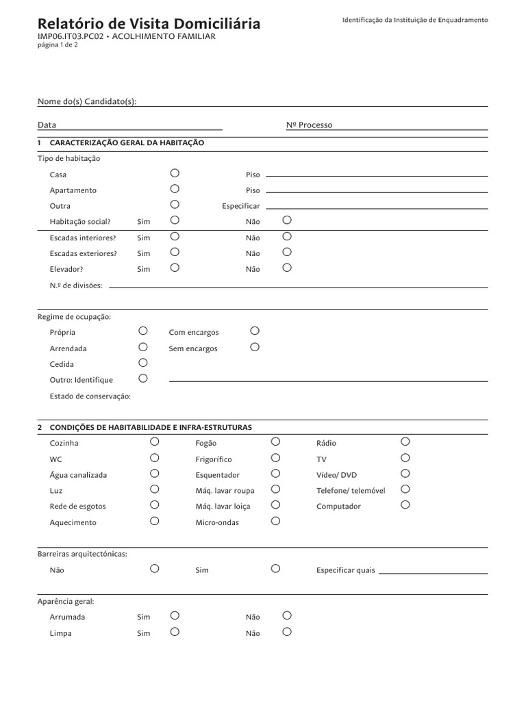 Relatório de Visita Domiciliária | PDF | Science | Ciência e Tecnologia