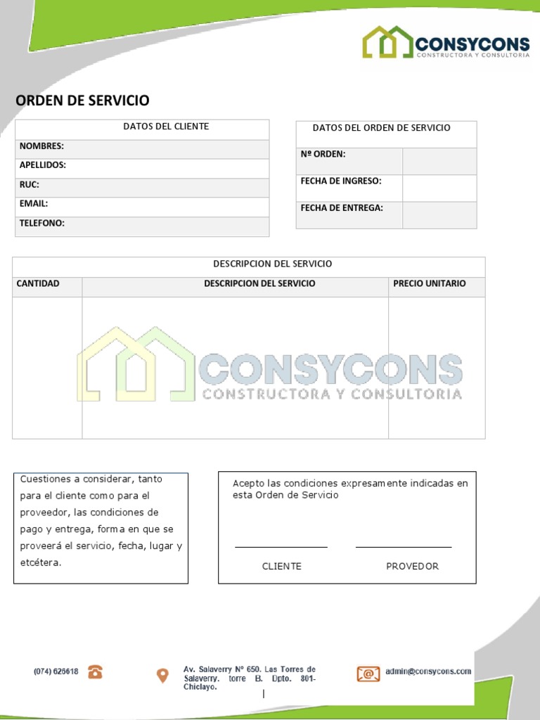 Formato de Orden de Servicio | PDF