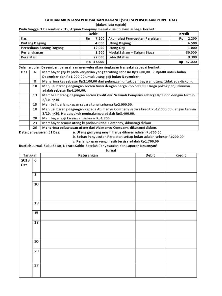 Latihan Akuntansi Perusahaan Dagang - Soal (Perpetual) | PDF
