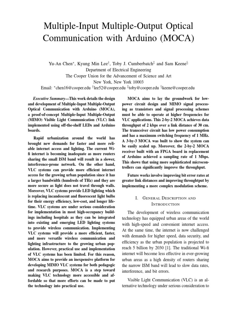 Multiple-Input Multiple-Output Optical Communication With Arduino (MOCA ...