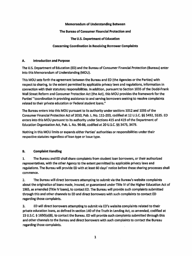 2020 Memorandum of Understanding (MOU) Between The Consumer Financial ...