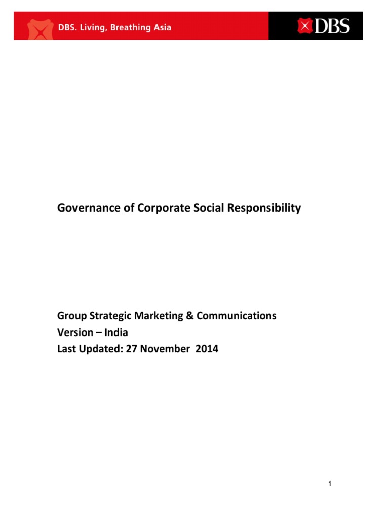 DBS Bank CSR Policy PDF | PDF | Corporate Social Responsibility | Welfare