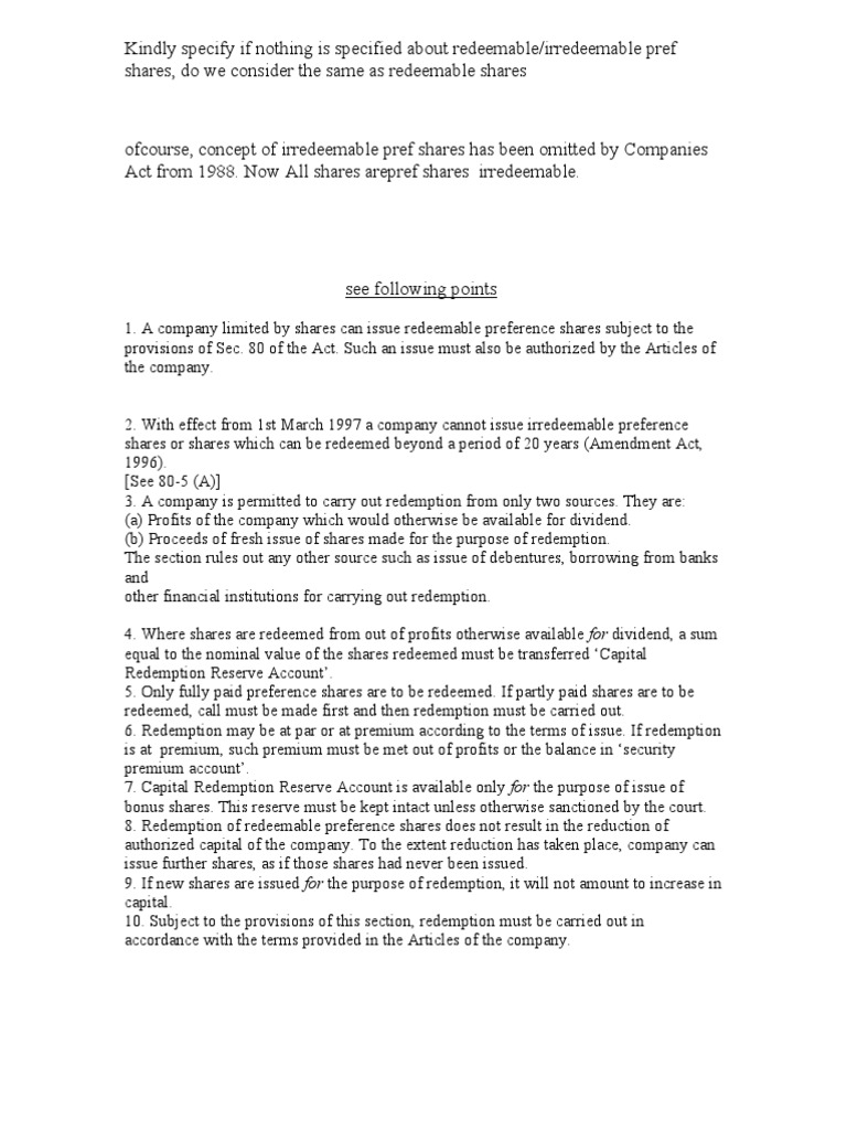 Redeemable Preference Shares | PDF | Preferred Stock | Dividend