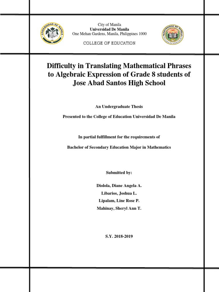 Thesis Word Problem | PDF | Equations | Teaching Mathematics