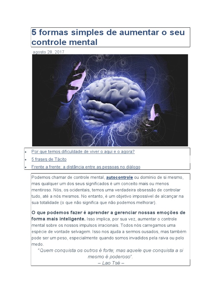 5 Dicas para Aumentar o Controle Mental | PDF | Emoções | Aprendizado