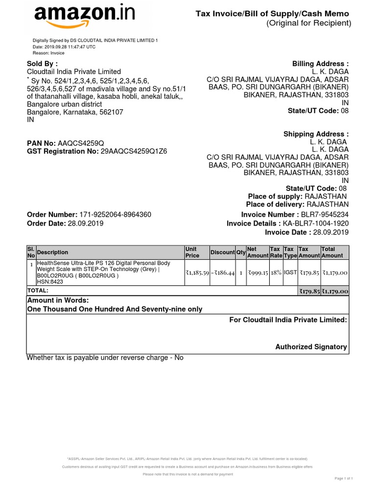 Weight Machine Bill PDF | PDF | Invoice | Payments