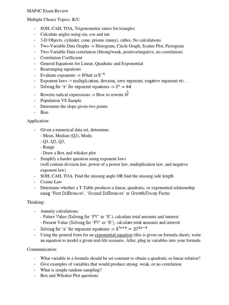 MAP4C Exam Review | PDF