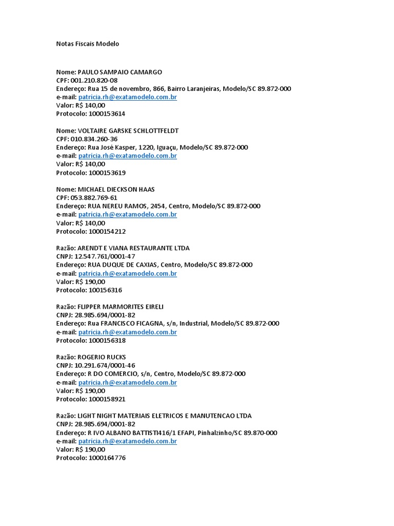 Notas Fiscais Modelo | PDF