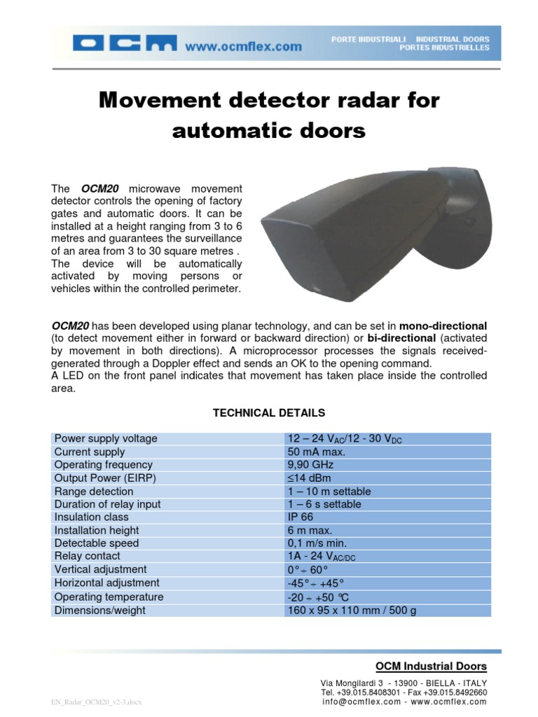 Radar Motion Detector For Automatic Doors | PDF | Detector (Radio) | Relay