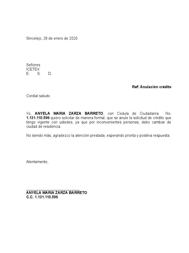 Carta Solicitud Anulacion | PDF