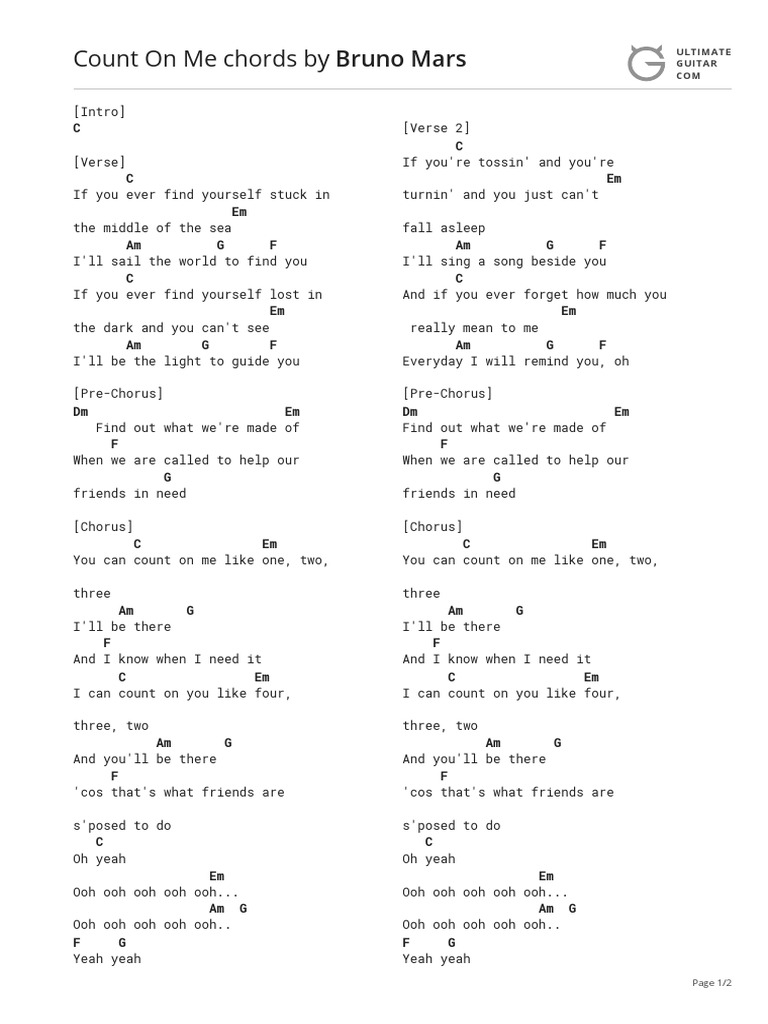 Count On Me Chords Bruno Mars | PDF | Song Structure | Singles (Music)