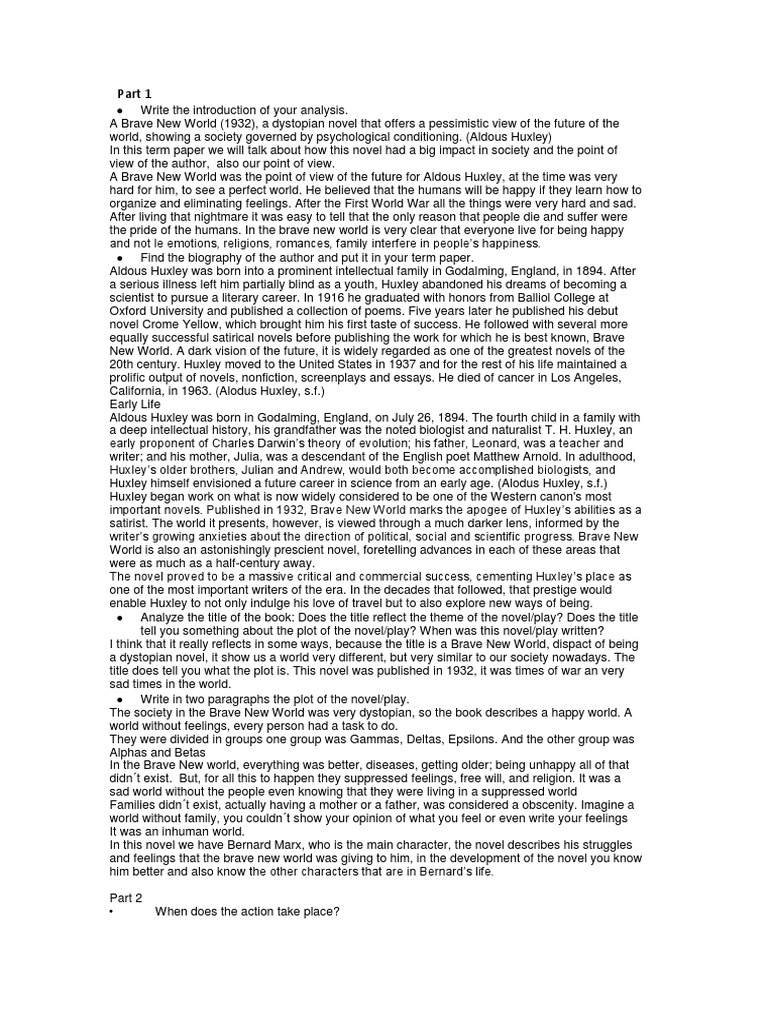 Analysis of Characters in Brave New World | PDF