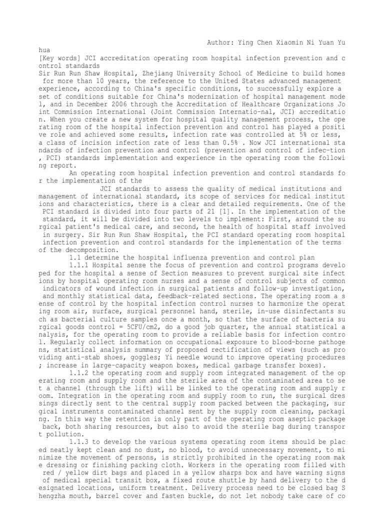JCI Standards for Infection Control in OR | PDF | Joint Commission ...
