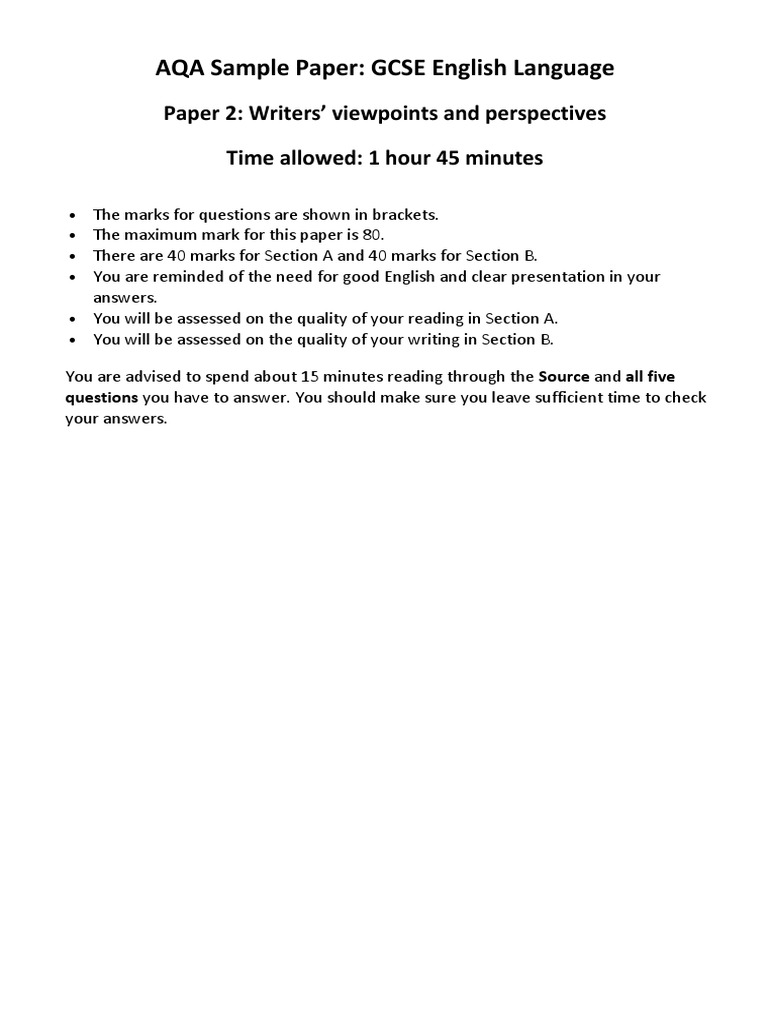 AQA English Language Sample Paper 2c | PDF