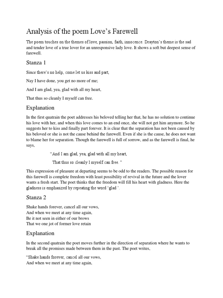 Analysis of Love's Farewell Poem | PDF | Poetic Form | Poetry