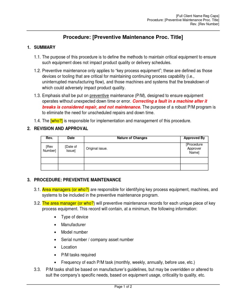 Procedure - Preventive Maintenance | PDF | Systems Engineering ...
