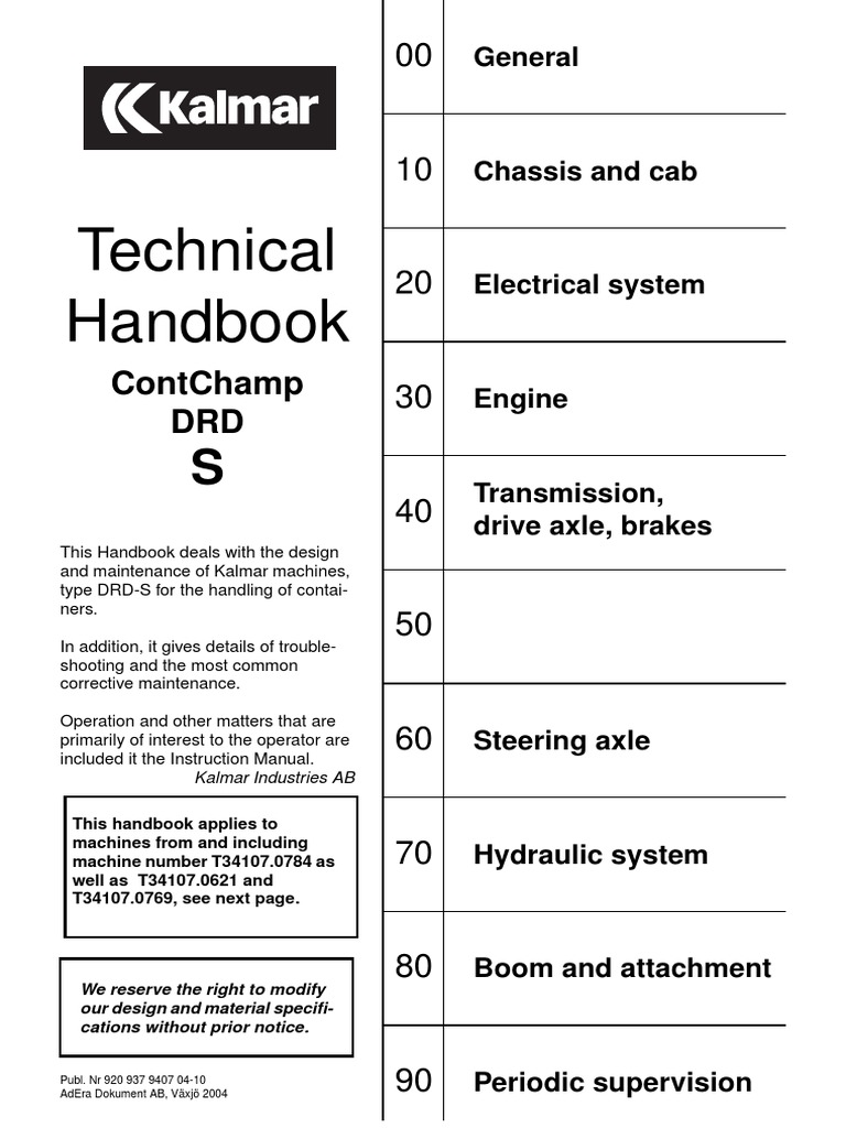 Kalmar ContChamp Onderhoud DRD-GB DRD-S Technical Handbook-1 PDF | PDF | Transmission (Mechanics ...