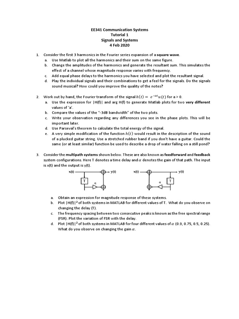 EE341 Tutorial 1 - 4 Feb 2020 | PDF | Teaching Methods & Materials | Science & Mathematics