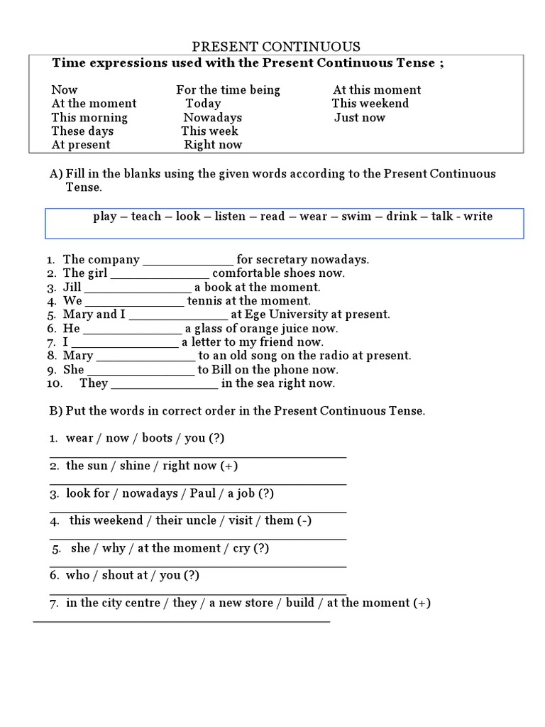 Present Continuous | PDF Present Continuous | PDF