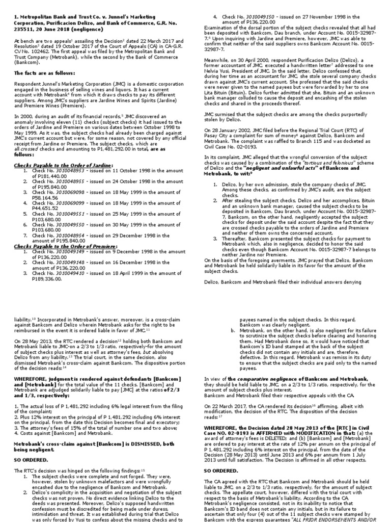 Nego Cases | Download Free PDF | Cheque | Judgment (Law)