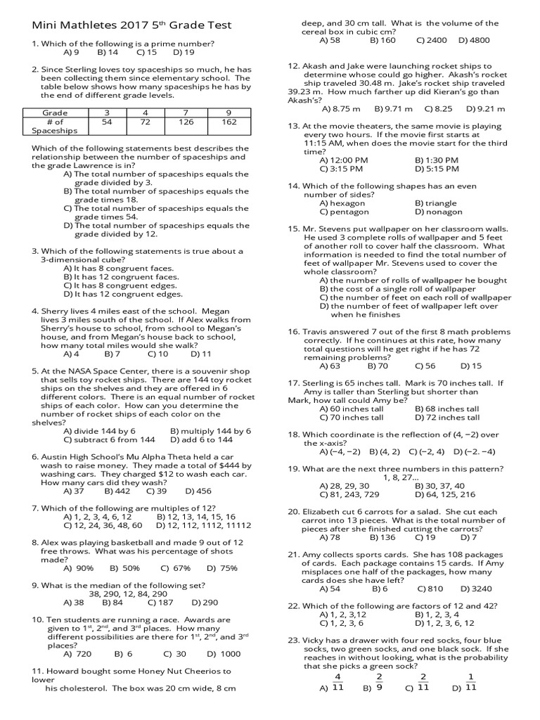 5th Grade Math Test | PDF | Euclidean Plane Geometry | Euclidean Geometry
