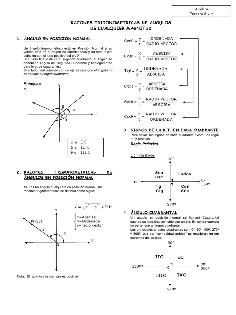 Ángulo en Posición Normal | PDF | Sistema de coordenadas Cartesianas ...