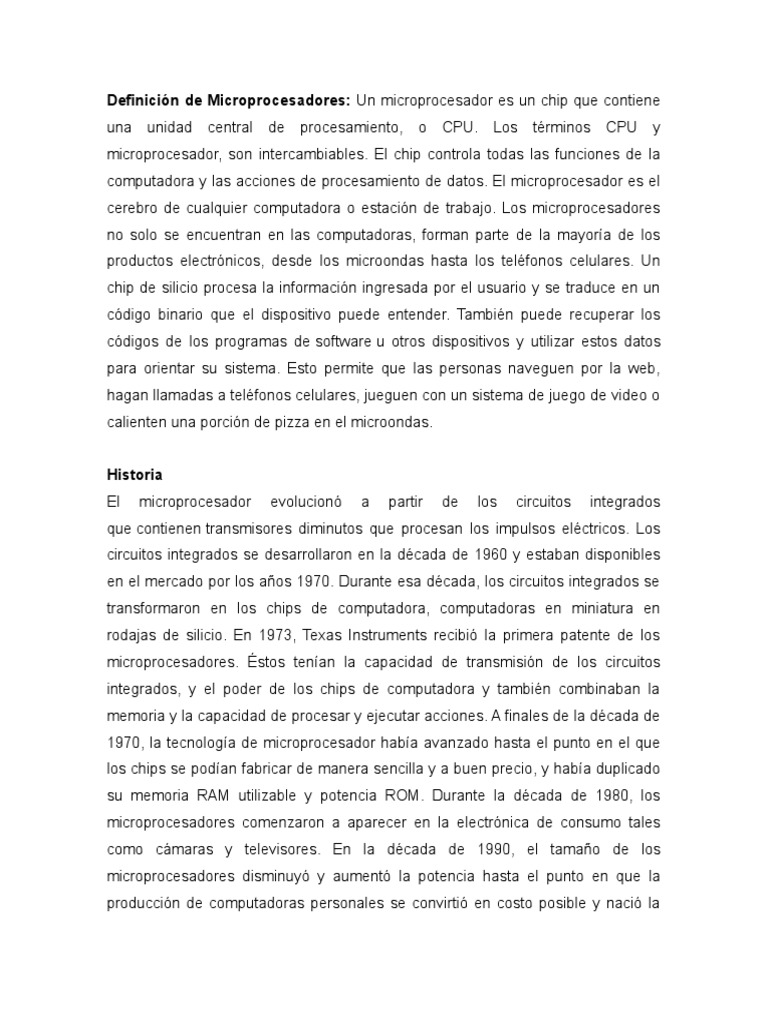 Definición de Microprocesadores | PDF | Microprocesador | Circuito integrado
