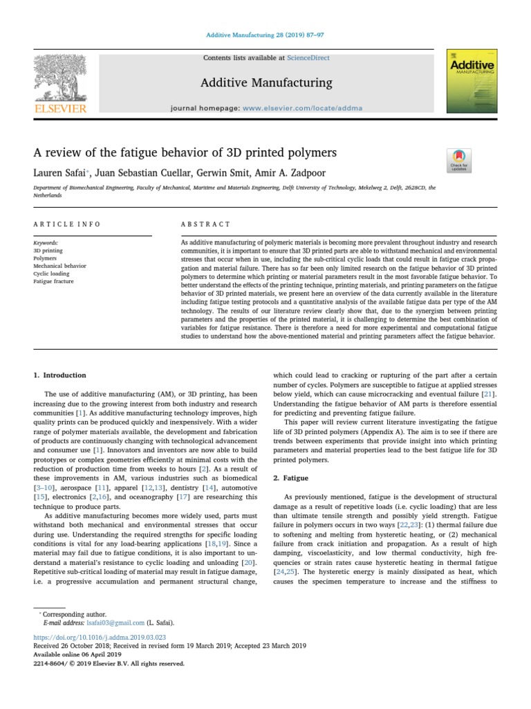 A Review of The Fatigue Behavior of 3D Printed Polymers | PDF | Fatigue ...