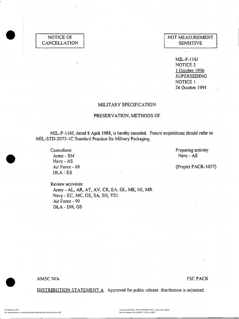 MIL-P-116J (Preservation, Methods Of) | PDF | Business