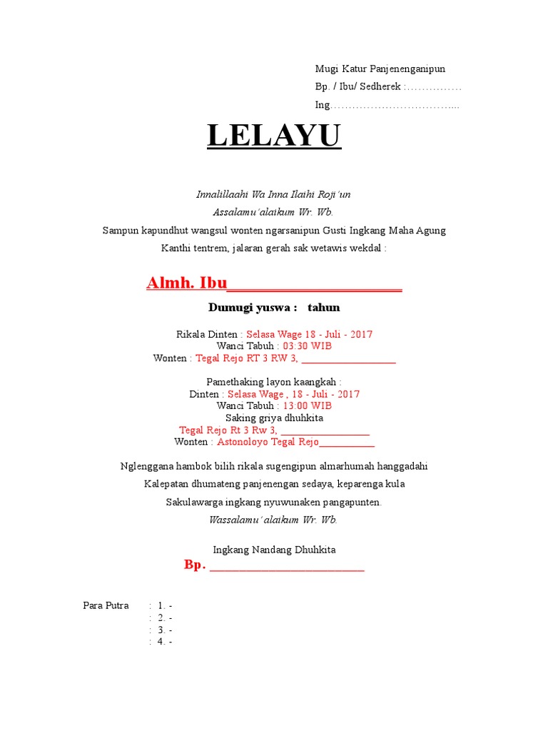 Contoh Lelayu Bahasa Jawa | PDF
