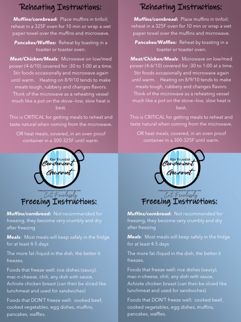 Reheating and Freezing Guide | PDF | Meal | Oven
