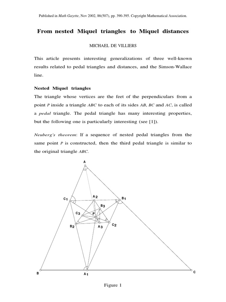 From Nested Miquel Triangles To Miquel Distances | PDF | Triangle | Polygon